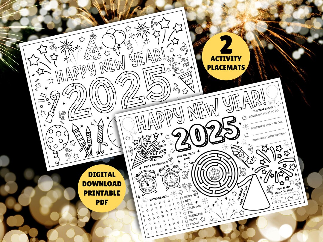New Years Eve Activity Placemats for Kids - PRINTABLE New Years ...