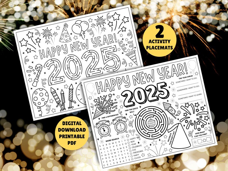 New Years Eve Activity Placemats for Kids - PRINTABLE New Years ...