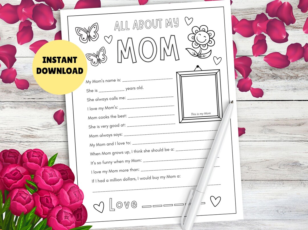 All About My Mom Activity Page! PRINTABLE Kids Mother's Day Activity ...