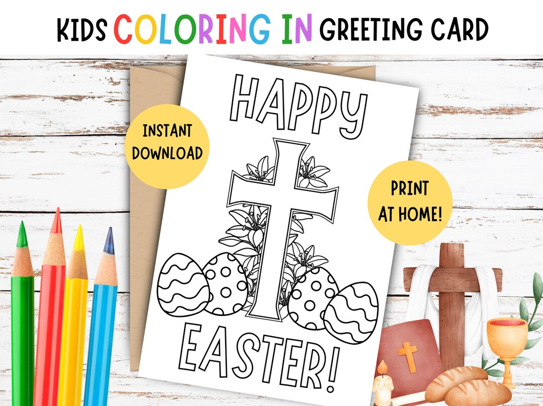 Kids Coloring Easter Card! PRINTABLE Christian Easter Card for Kids ...