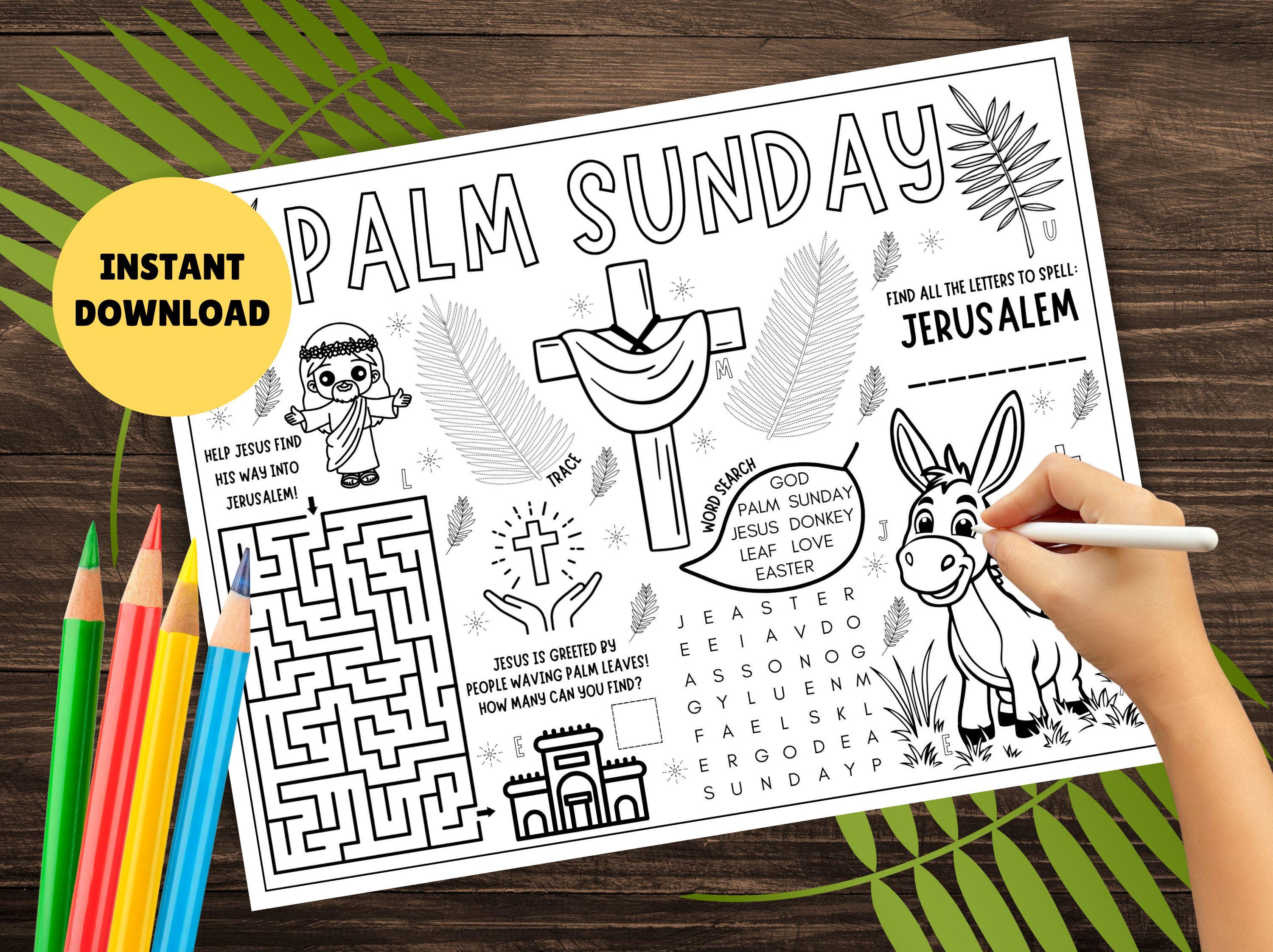 Palm Sunday Activity Placemat - PRINTABLE Kids Palm Sunday Worksheet ...