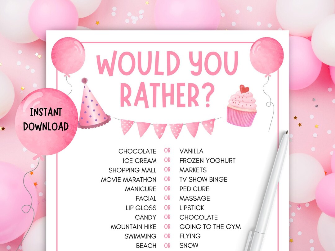 Would You Rather Birthday Game! PRINTABLE Girls Birthday Game, This or ...