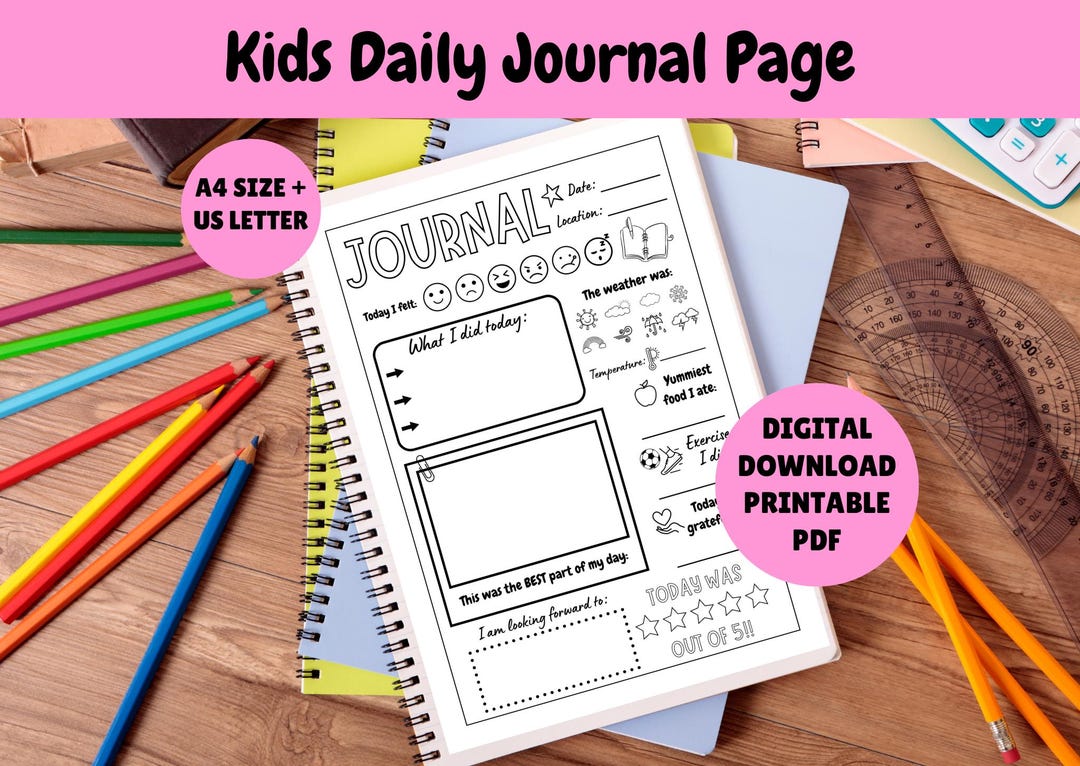 Kids Daily Journal Page - DIGITAL DOWNLOAD Pdf - Children's Diary - One ...