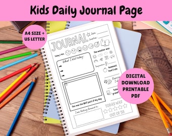 Kids Daily Journal Page DIGITAL DOWNLOAD Pdf Children's Diary One ...