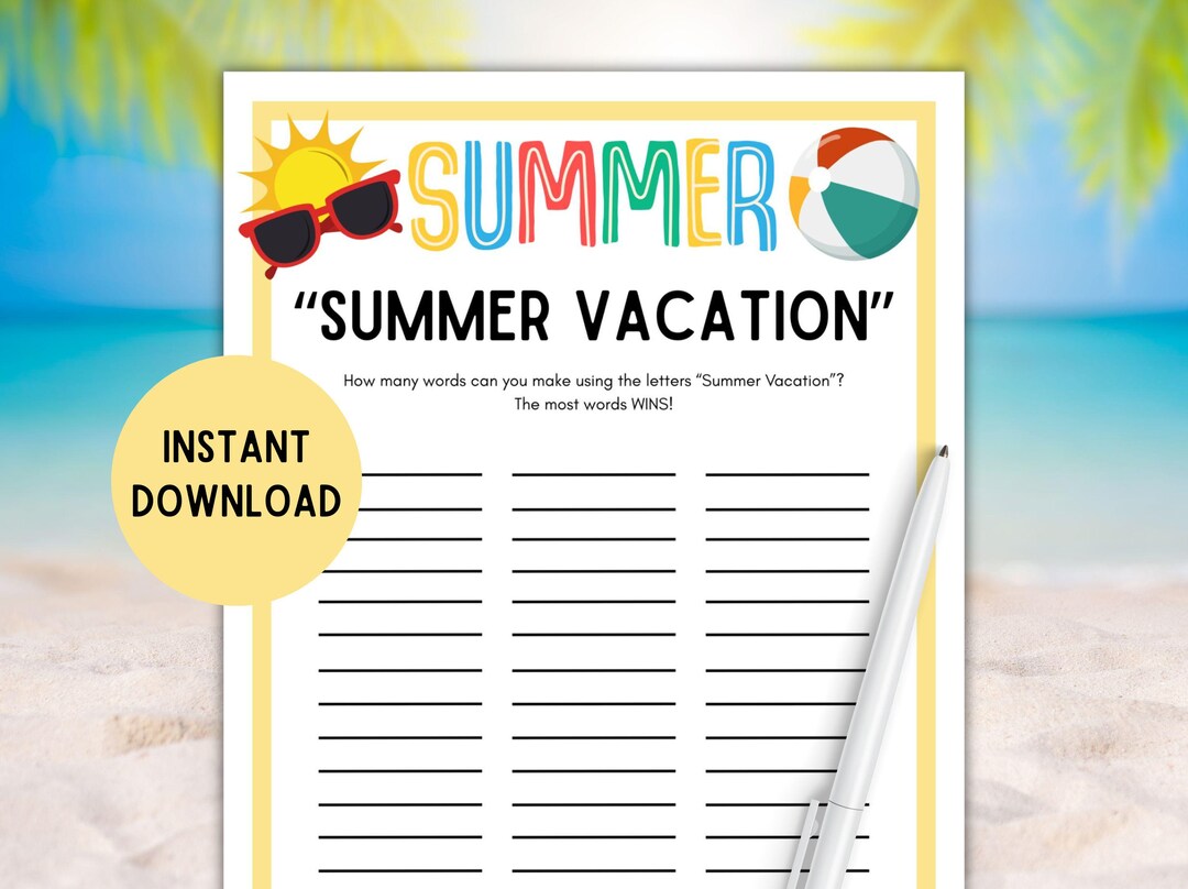 Summer Vacation Word Game! PRINTABLE Summer Word Game, How Many Words ...