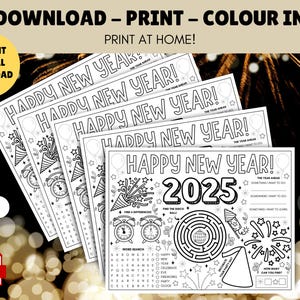New Years Eve Activity Placemats for Kids - PRINTABLE New Years ...