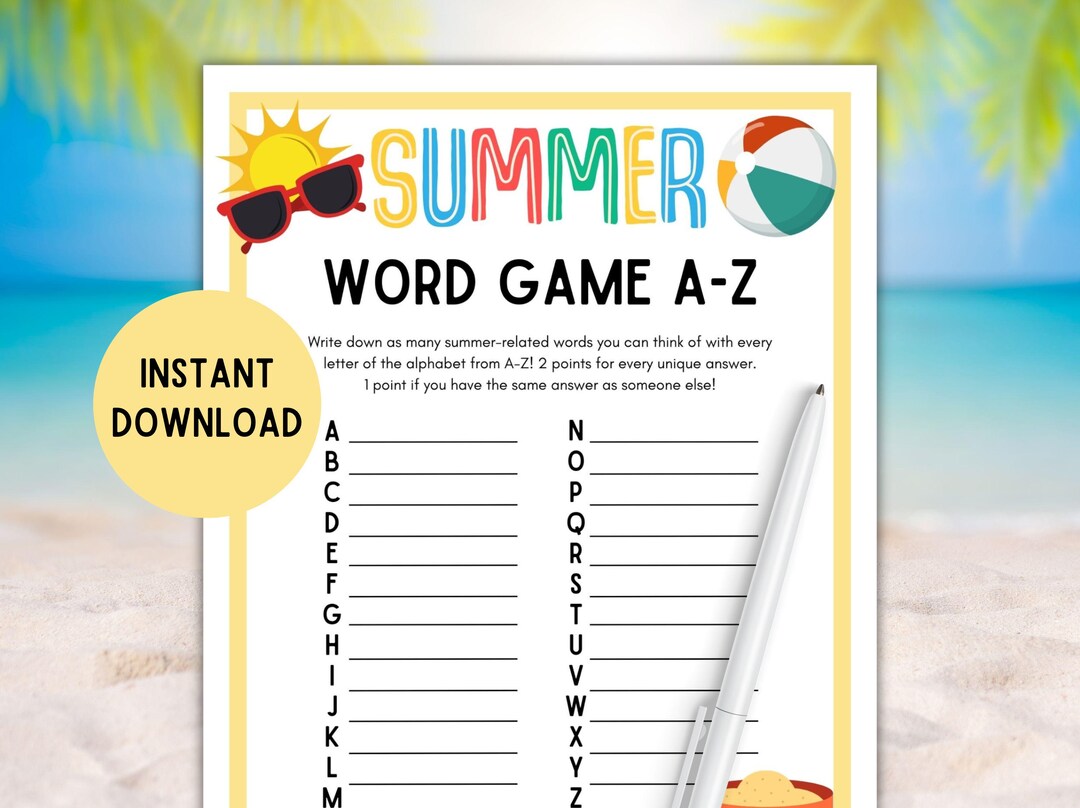 Summer A-Z Word Game! PRINTABLE Summer Alphabet Race Game, Summer Words ...