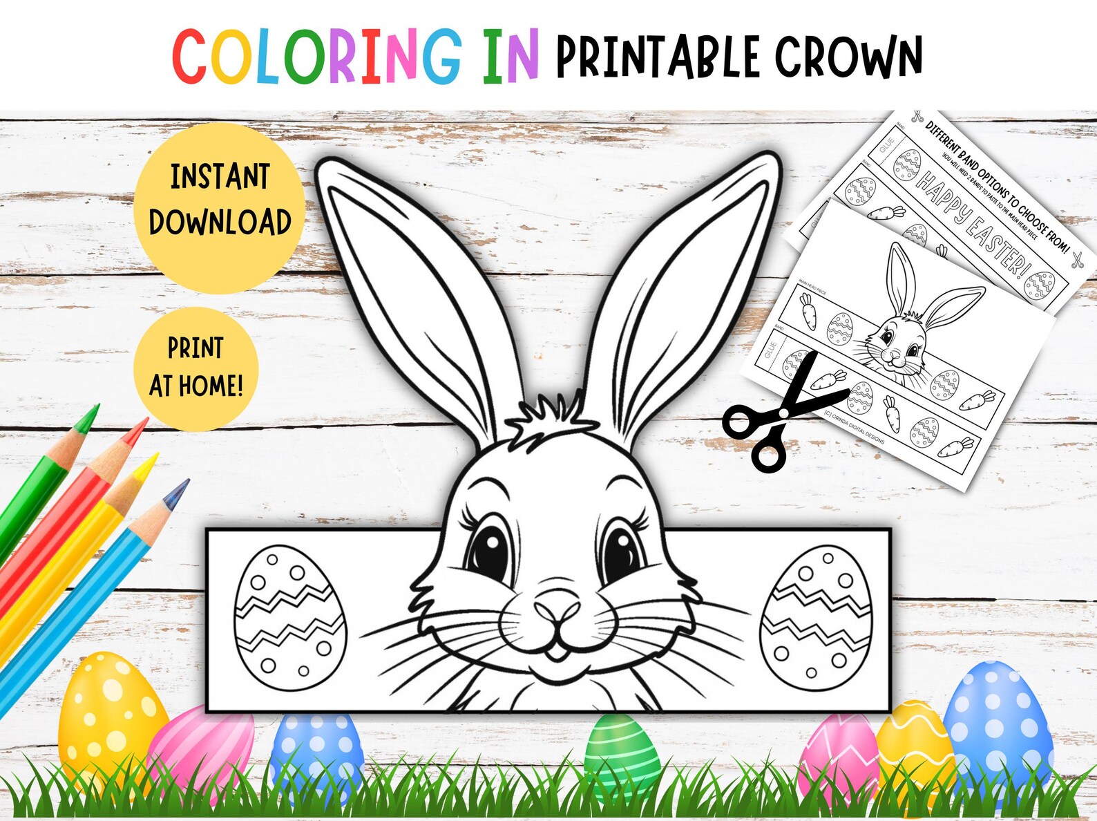 Easter Bunny Paper Crown! PRINTABLE Easter Coloring Crown! Kids Easter ...