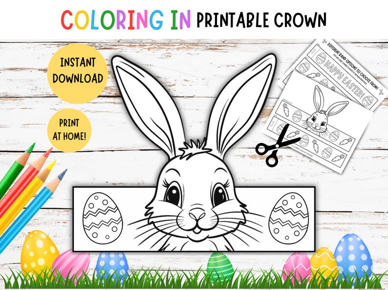 Easter Bunny Paper Crown! PRINTABLE Easter Coloring Crown! Kids Easter ...