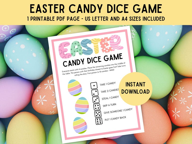 Easter Candy Dice Game! PRINTABLE Kids Easter Activity, Easter Dice ...