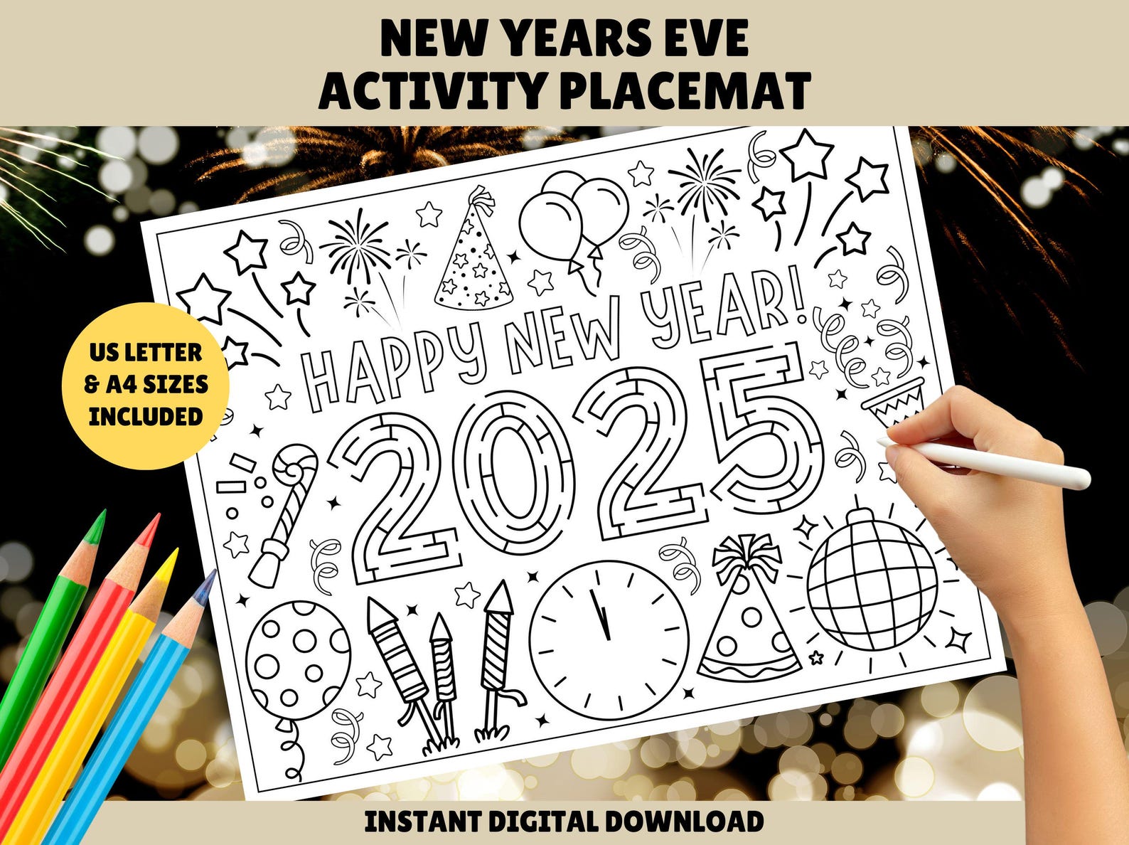 New Years Eve Activity Placemat for Kids PRINTABLE New Years Activity ...