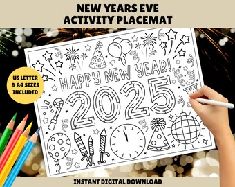 New Years Colouring Placemat - New Year’s Eve Kids Activities - 2025 ...