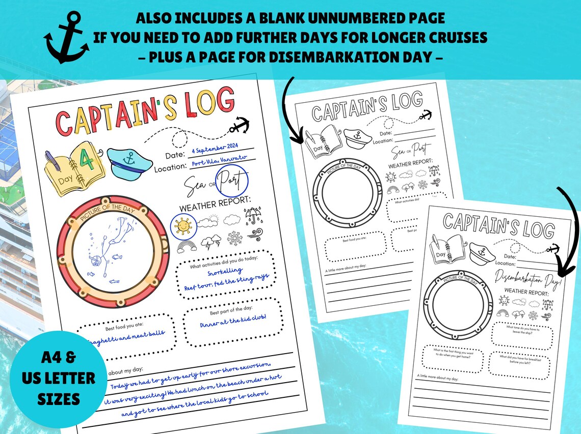 Kids Cruise Journal - Captain's Log - DIGITAL DOWNLOAD - Printable PDF ...