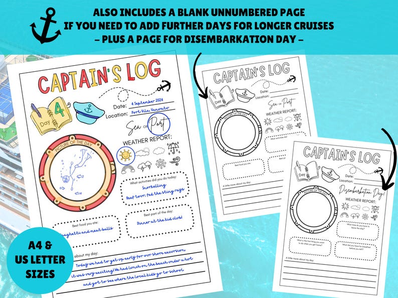 Kids Cruise Journal - Captain's Log - DIGITAL DOWNLOAD - Printable PDF ...