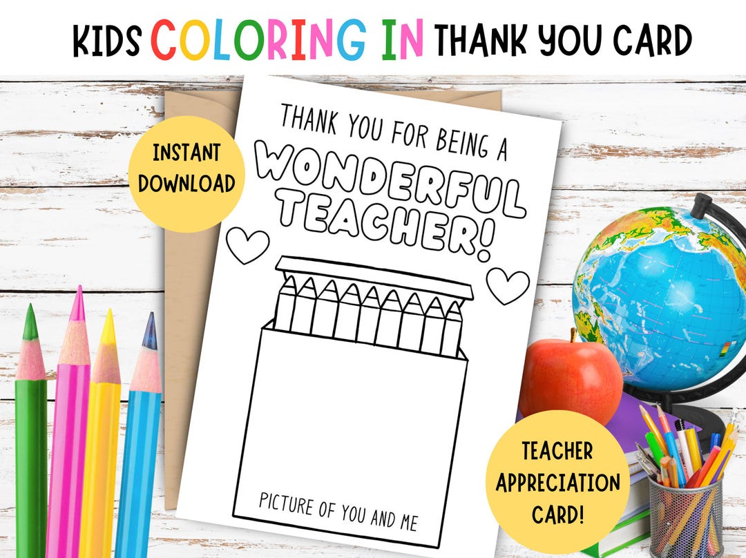 Teacher Appreciation Coloring Card for Kids! PRINTABLE Kids Coloring ...
