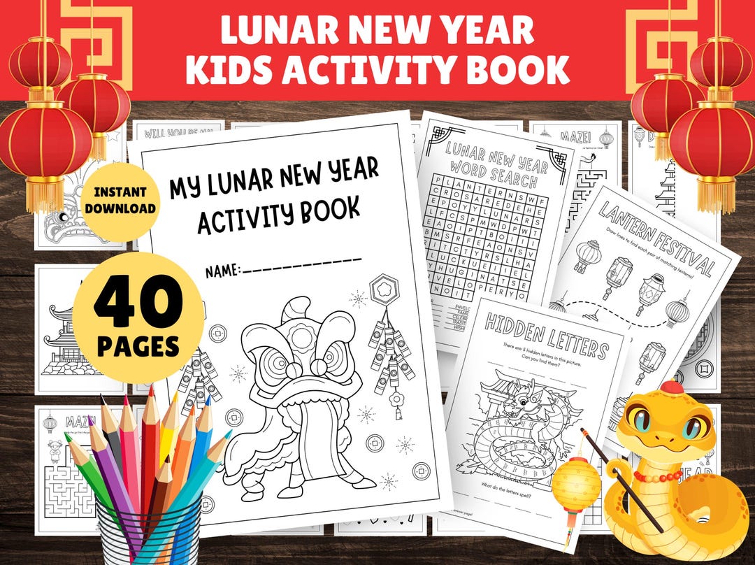 40 Pages - Kids Lunar New Year Activity Book - PRINTABLE Lunar New Year ...
