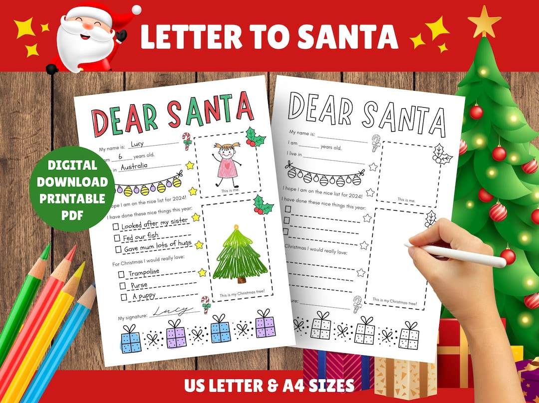 Letter to Santa - Printable PDF - Instant Digital Download - Dear Santa ...