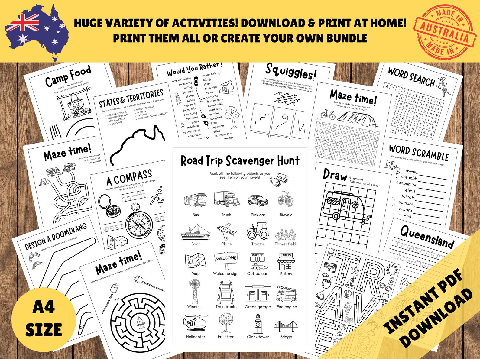 AUSTRALIAN Kids Travel Journal Bundle & Activity Book - A4 Size ...