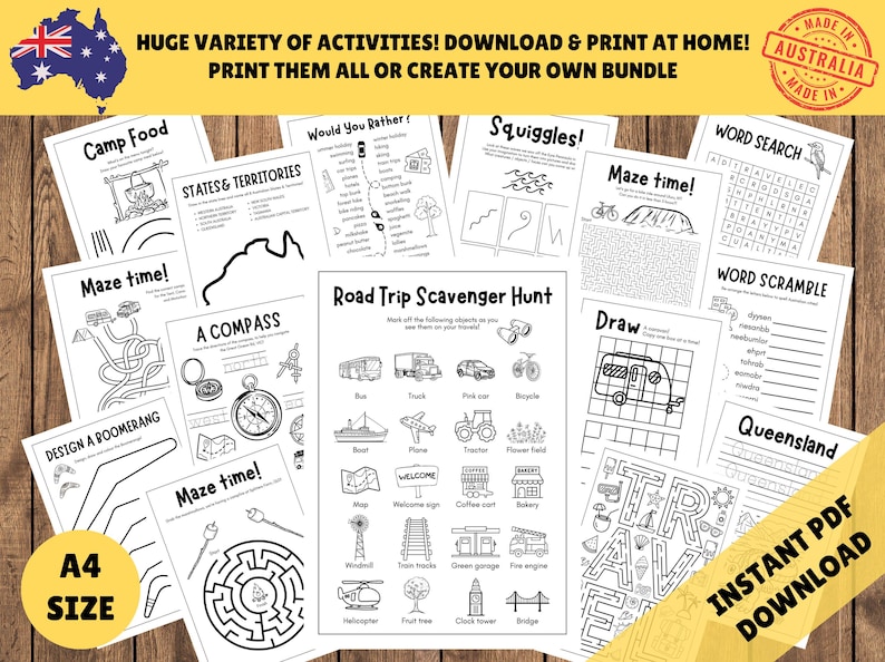 AUSTRALIAN Kids Travel Journal Bundle & Activity Book - A4 Size ...