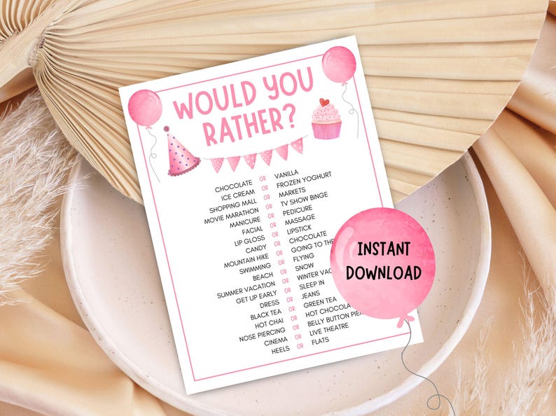 Would You Rather Birthday Game! PRINTABLE Girls Birthday Game, This or ...