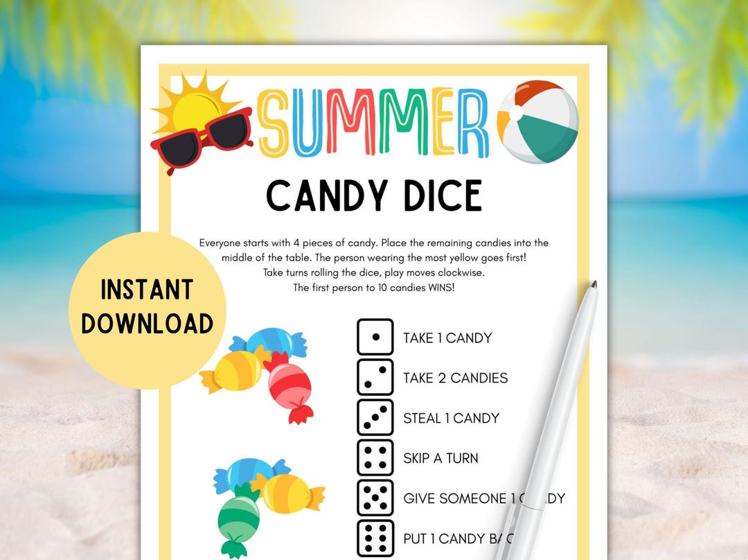 Summer Candy Dice Game! PRINTABLE Summer Dice Game, Fun Summer Game ...