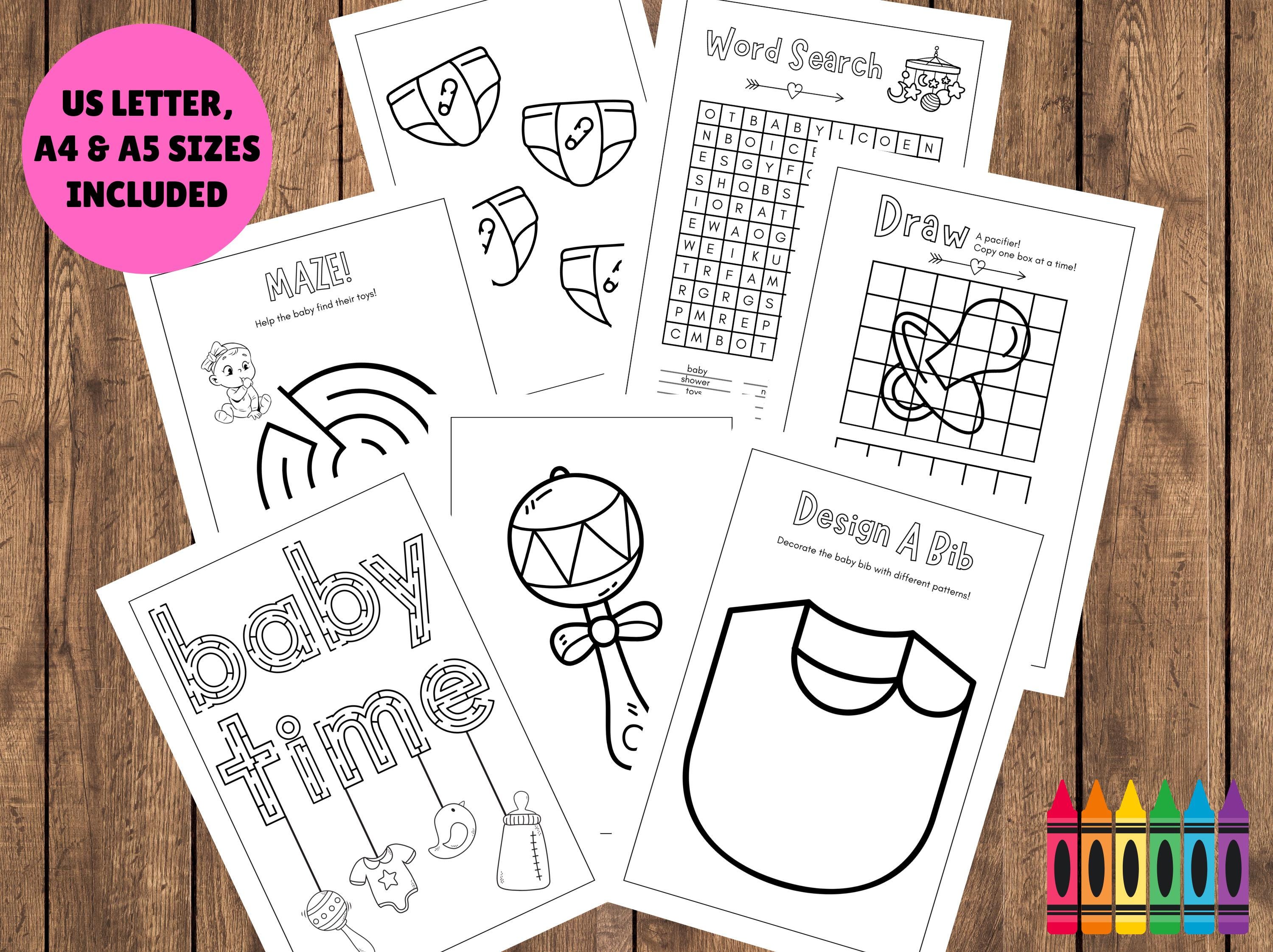 40 Pages - Kids Baby Shower Activities - Activity Book Pack - Instant ...