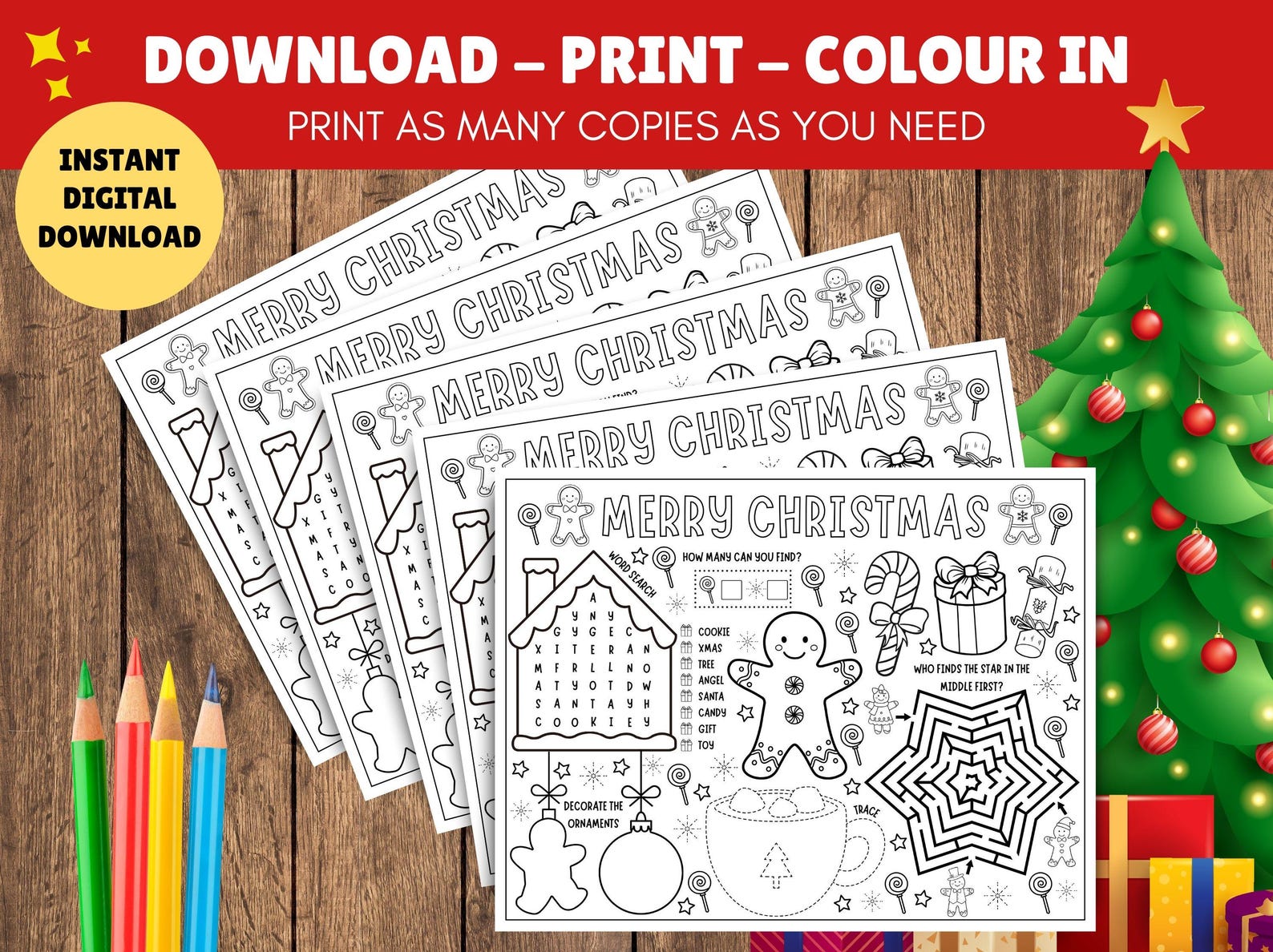 Gingerbread Christmas Activity Placemat for Kids - Gingerbread Placemat ...