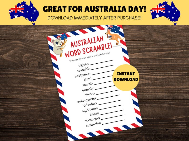 Australian Word Scramble! PRINTABLE Aussie Word Unjumble Activity Game ...