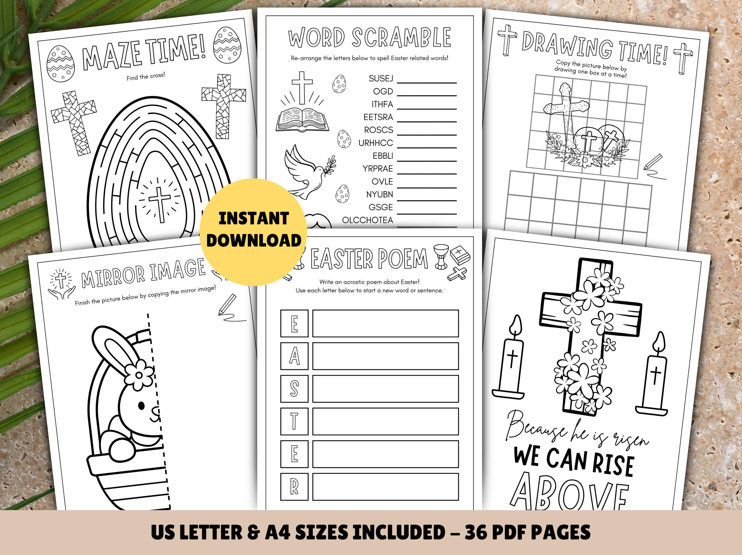 36 X Pages - Kids Religious Easter Activity Book! PRINTABLE Kids ...