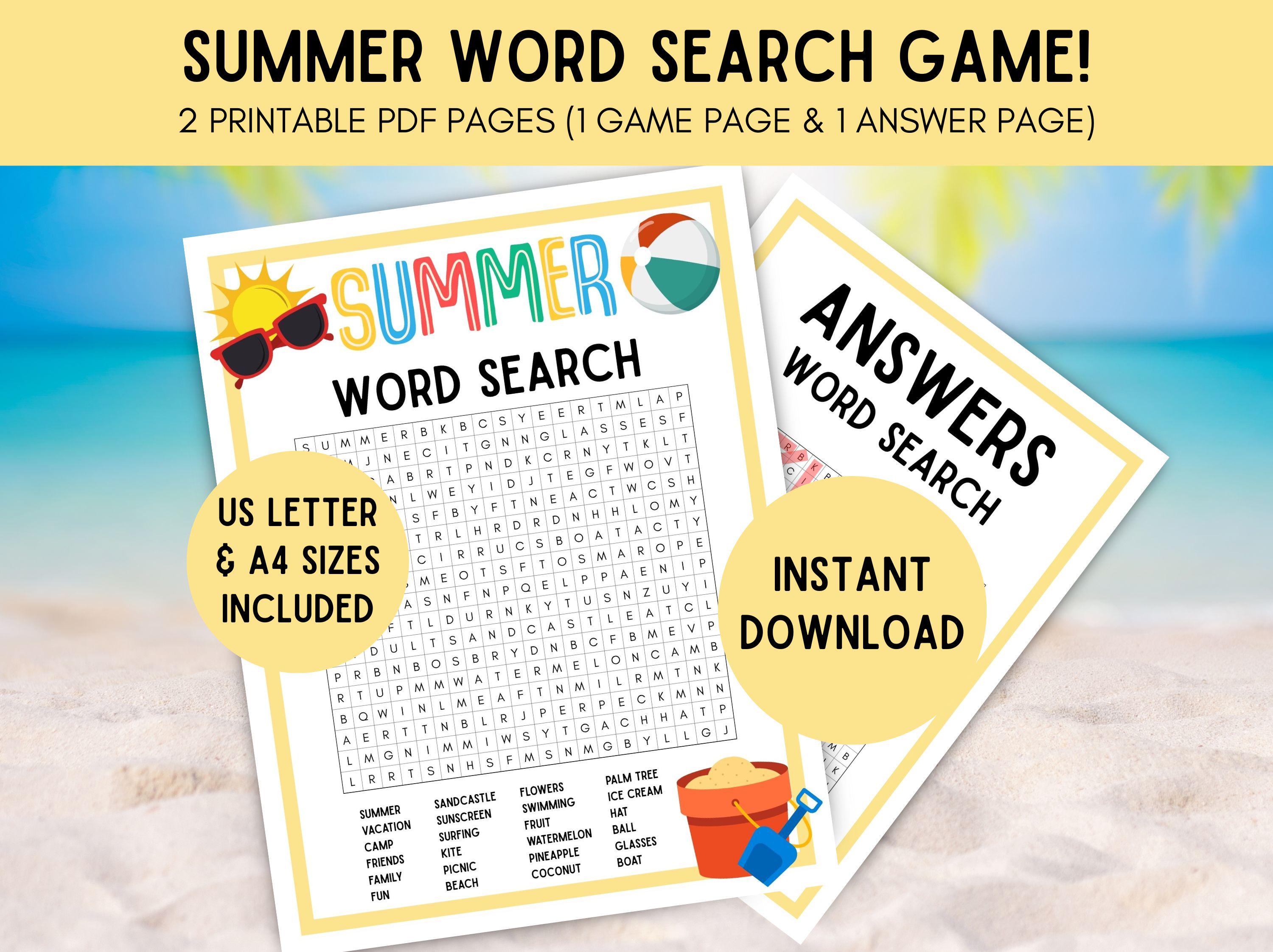 Summer Word Search Game! PRINTABLE Summer Find A Word, Word Finder ...