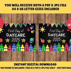 First Day of Daycare 2025 - PRINTABLE Digital Chalk Board Sign ...