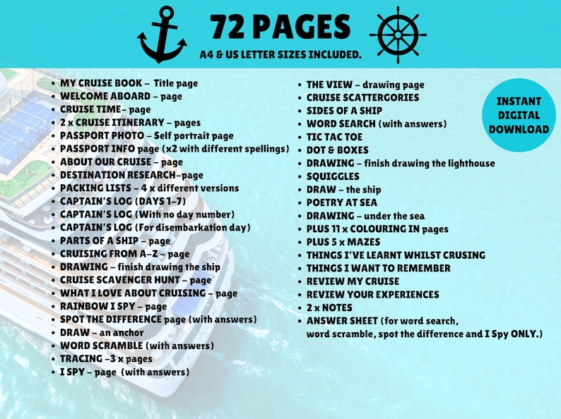 70+ Pages of Kids Cruise Activities & Cruise Journal! Printable PDF ...