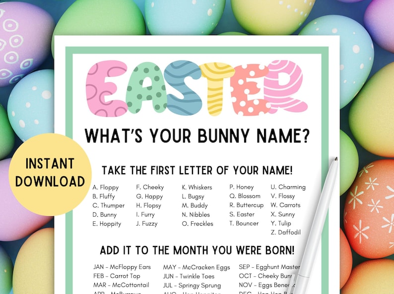 What's Your Bunny Name? PRINTABLE Easter Bunny Name Game, Easter ...