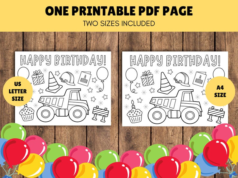 Printable Birthday Coloring Page for Kids - Construction Truck Theme ...