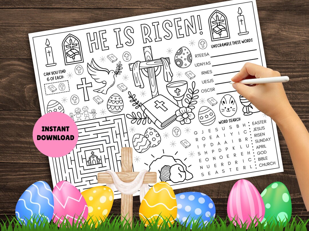 Easter Christian Activity Placemat! PRINTABLE Kids Religious Easter ...