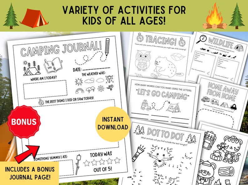 Kids Camping Activity Book PLUS Camping Journal Page! PRINTABLE PDF ...