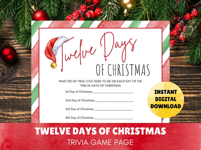 12 Days of Christmas - Printable Christmas Game - Twelve Days of ...