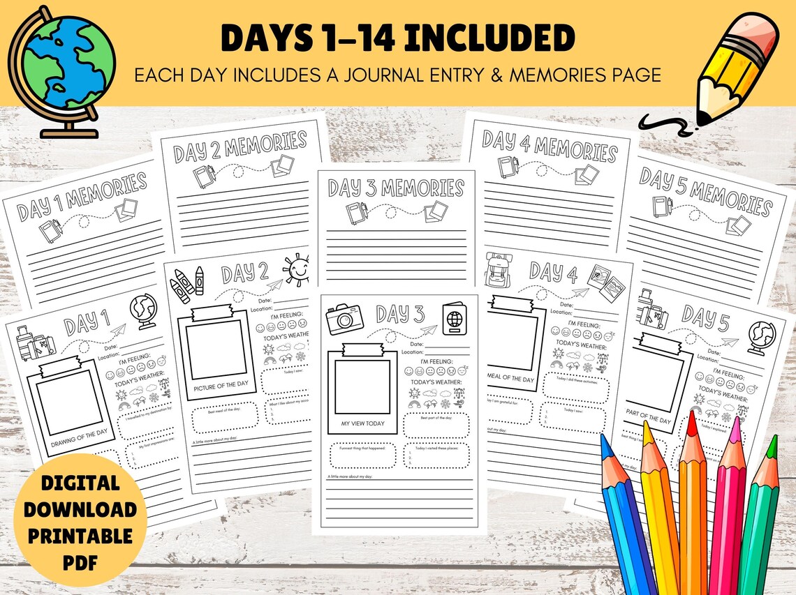 Days 1 to 14 - Kids Travel Journal - My Travel Adventures - Printable ...