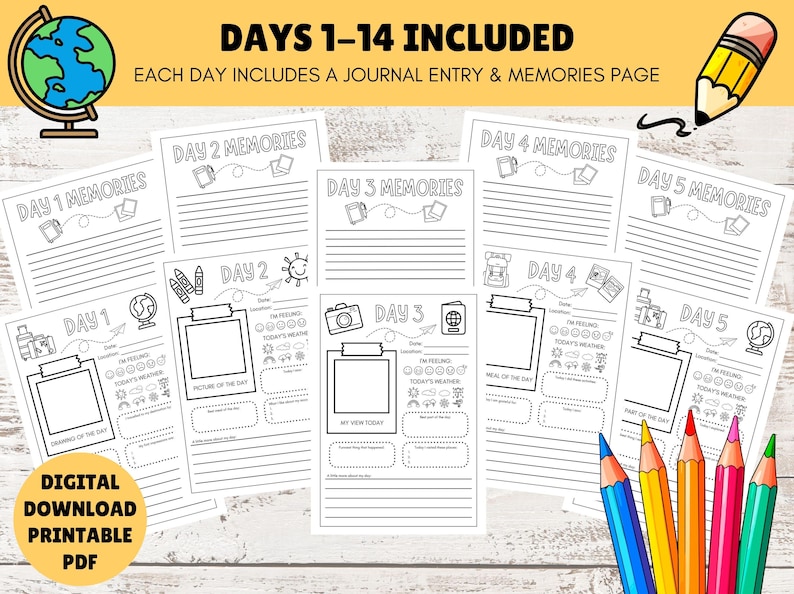 Days 1 to 14 - Kids Travel Journal - My Travel Adventures - Printable ...