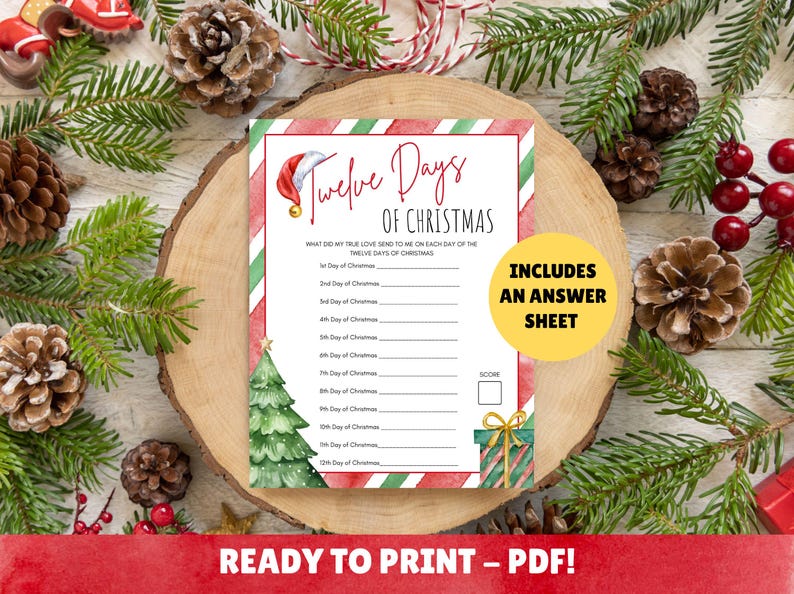 12 Days of Christmas - Printable Christmas Game - Twelve Days of ...