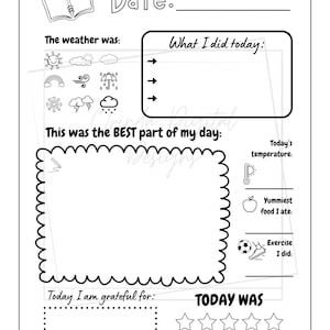 Kids Daily Journal Page - DIGITAL DOWNLOAD Pdf - Children's Diary - One ...