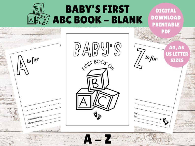 Blank Baby's First ABC Book DIY Baby Shower Game Baby Shower Activities ...