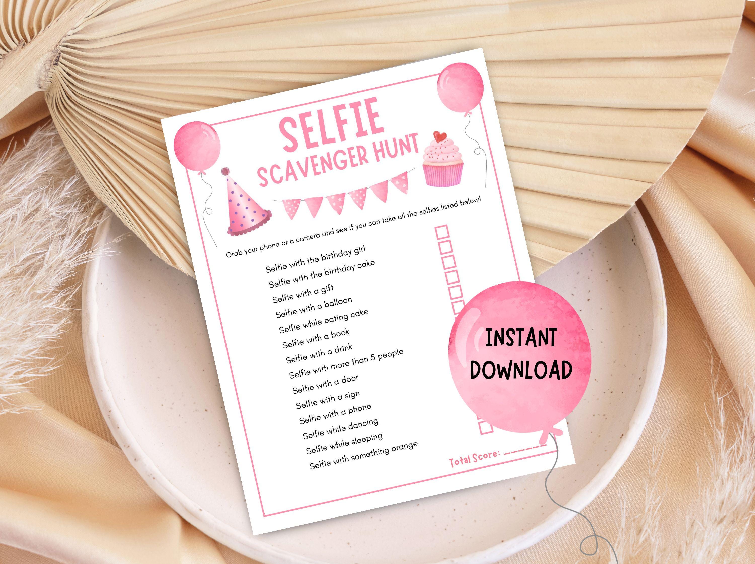 Selfie Scavenger Hunt Game! PRINTABLE Girls Birthday Game, Selfies Game ...