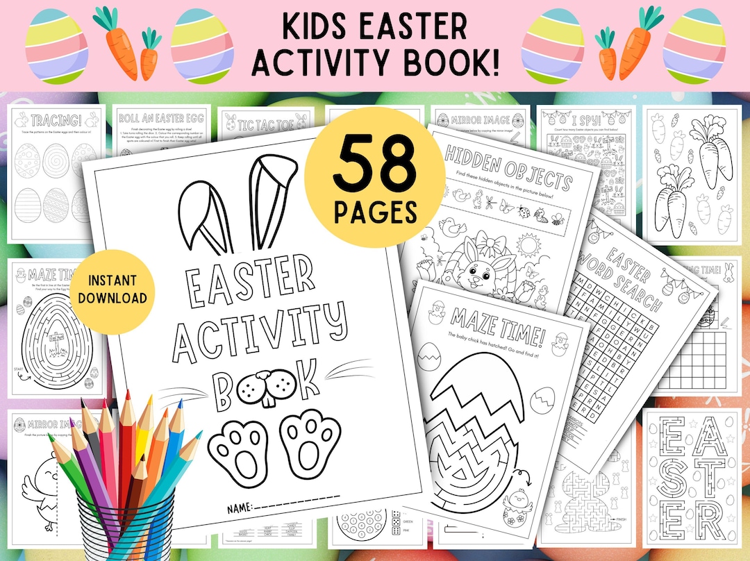 58 Pages - Kids MEGA Easter Activity Book! PRINTABLE Easter Kids Bundle ...