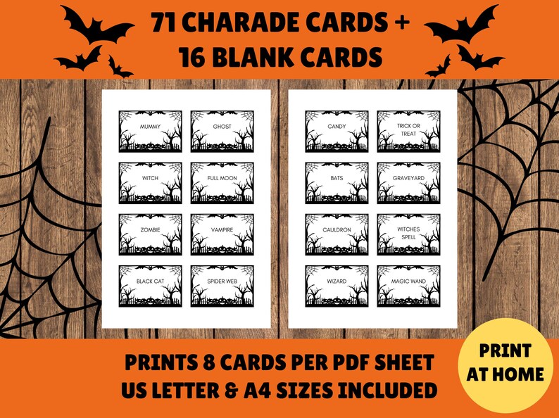 Halloween Charades & Pictionary Printable Cards - Halloween Printables ...
