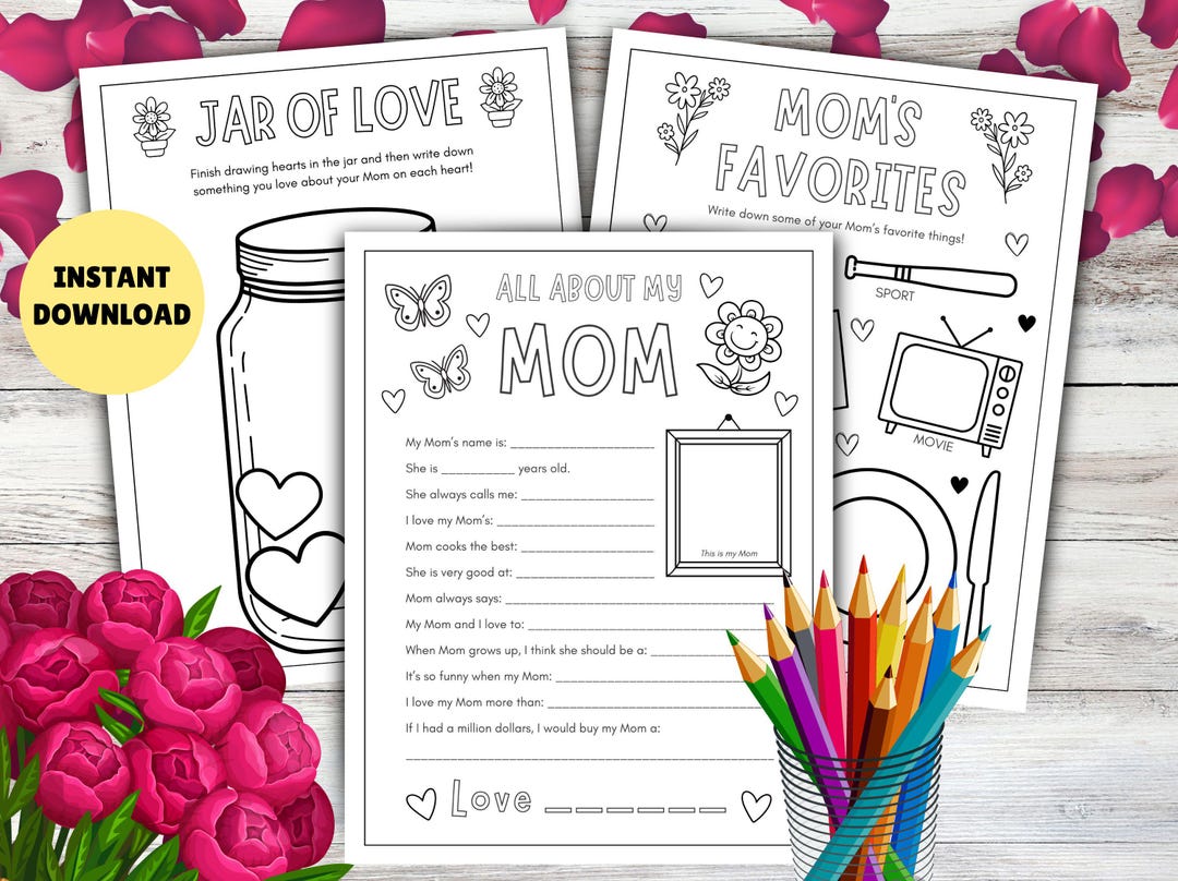 3 X All About My Mom Pages! PRINTABLE Kids Mother's Day Activities, All ...