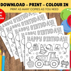 Printable Birthday Coloring Page for Kids - Construction Truck Theme ...