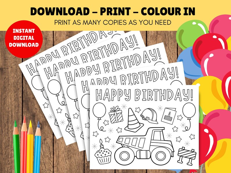 Printable Birthday Coloring Page for Kids - Construction Truck Theme ...