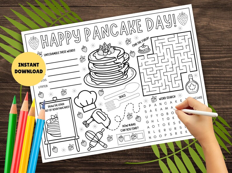 Kids Pancake Day Activity Placemat - PRINTABLE Pancake Day Worksheet ...