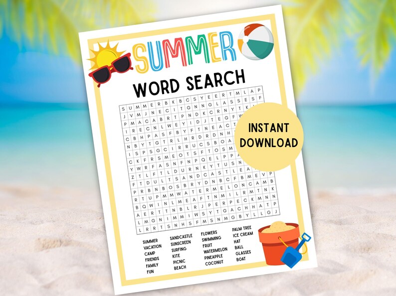 Summer Word Search Game! PRINTABLE Summer Find A Word, Word Finder ...